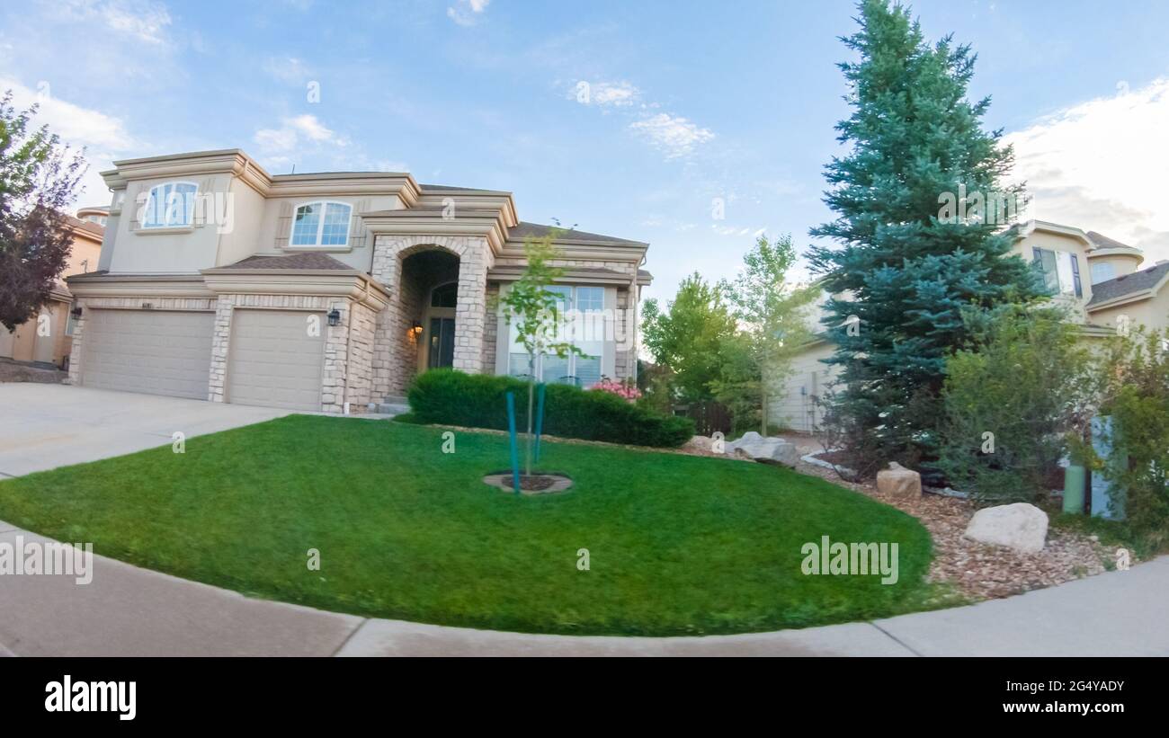 View of the typical suburban neighborhood on a summer morning Stock ...