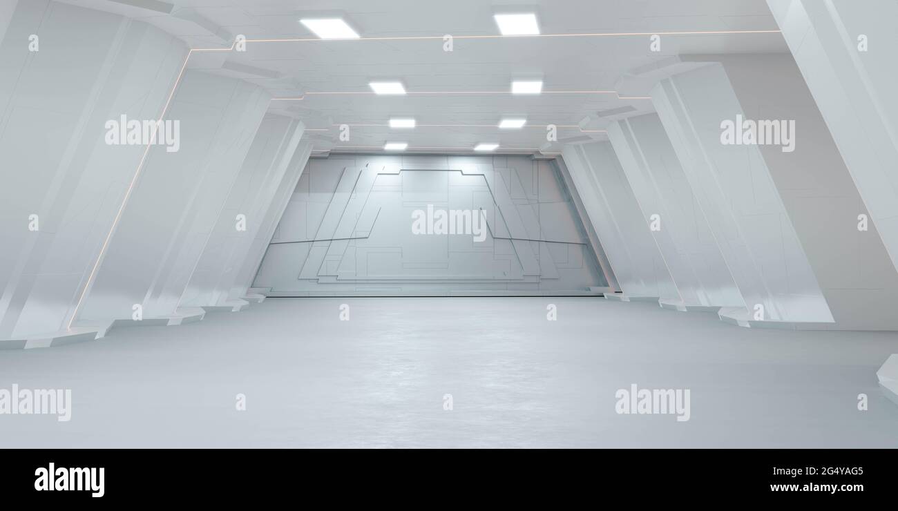 Futuristic tunnel interior view technology design studio hallway 3d ...