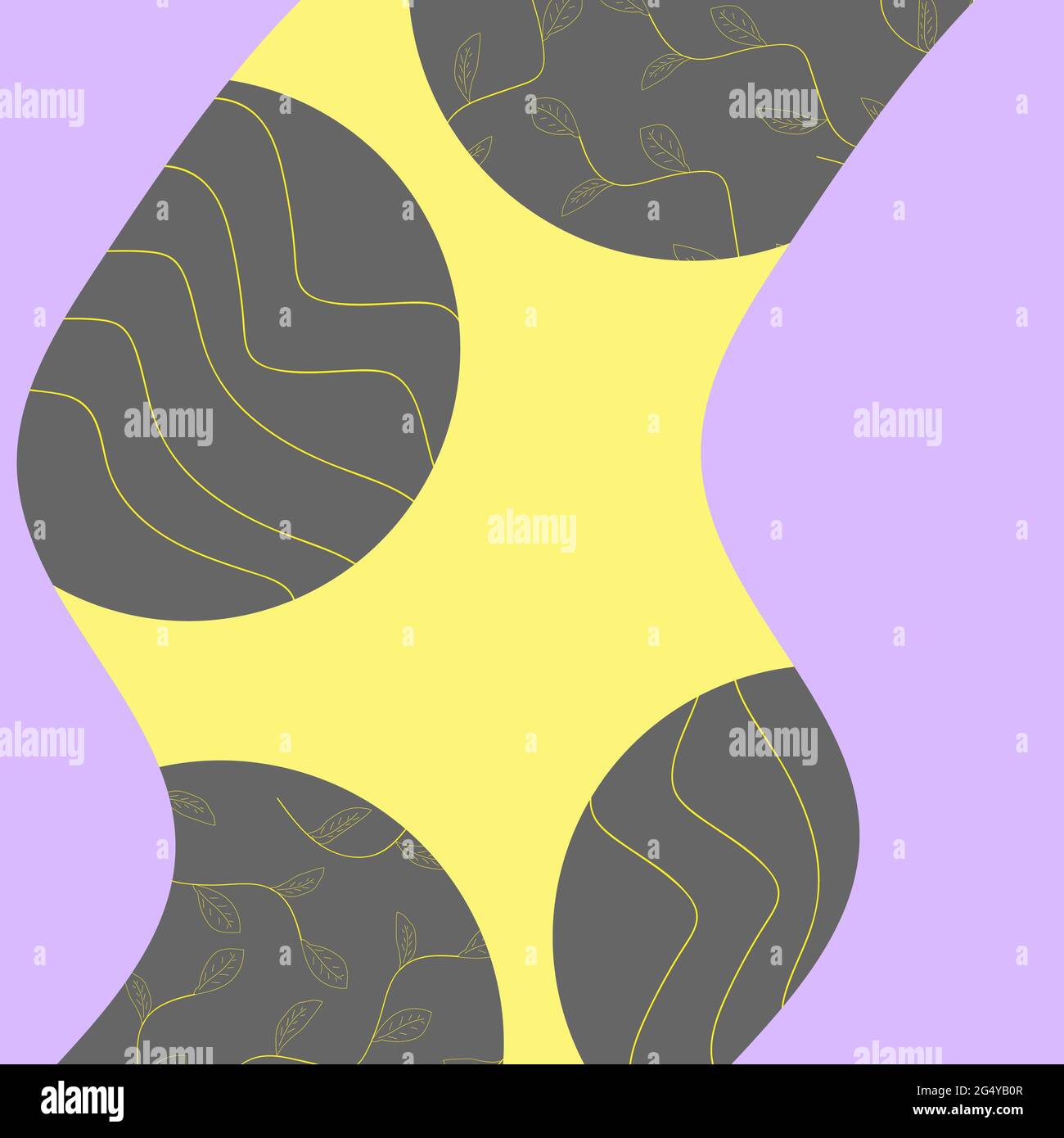 abstract background with purple yellow gray elements, twigs with leaves ...