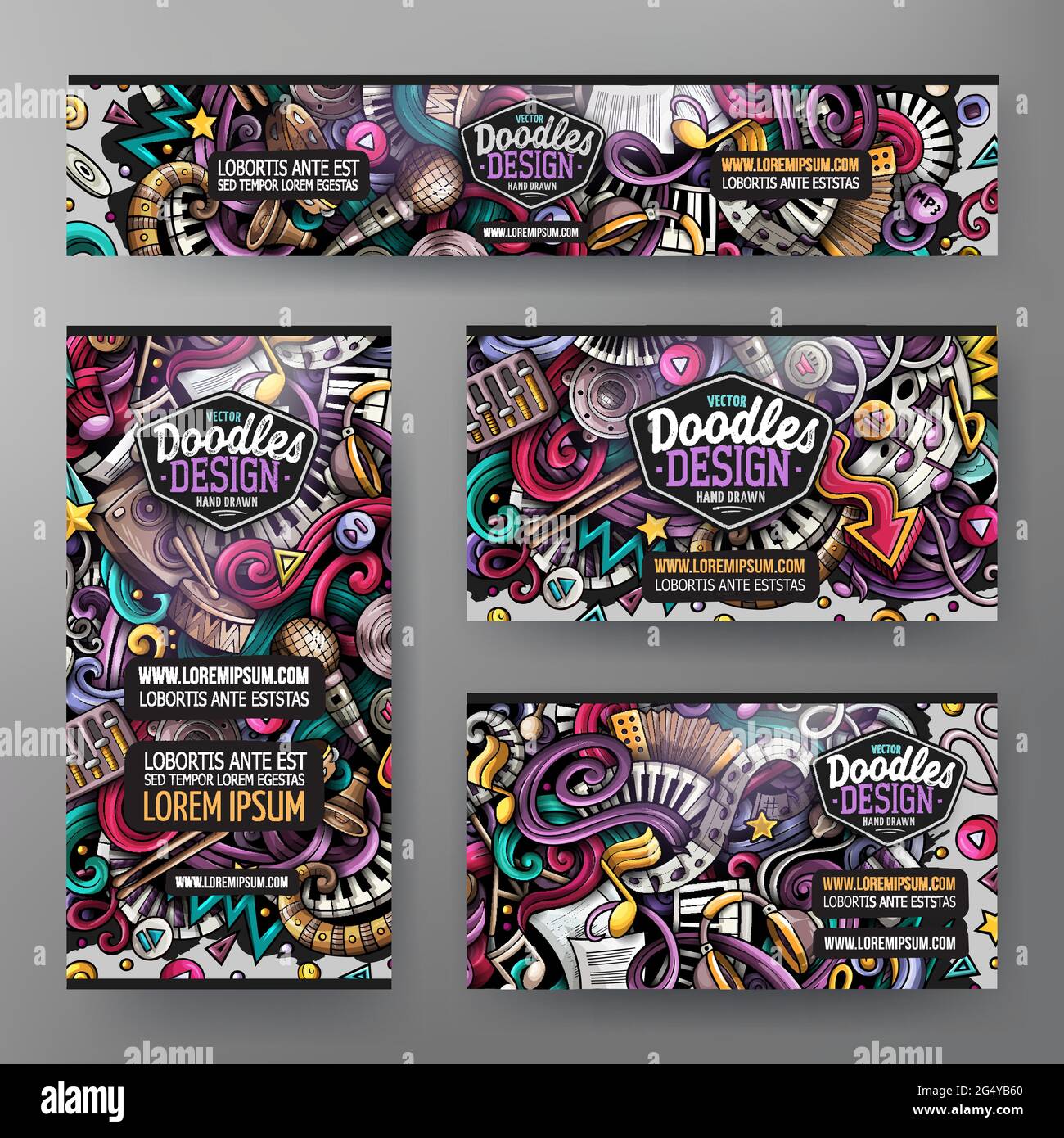 Cartoon vector doodle set of Music corporate identity templates Stock ...