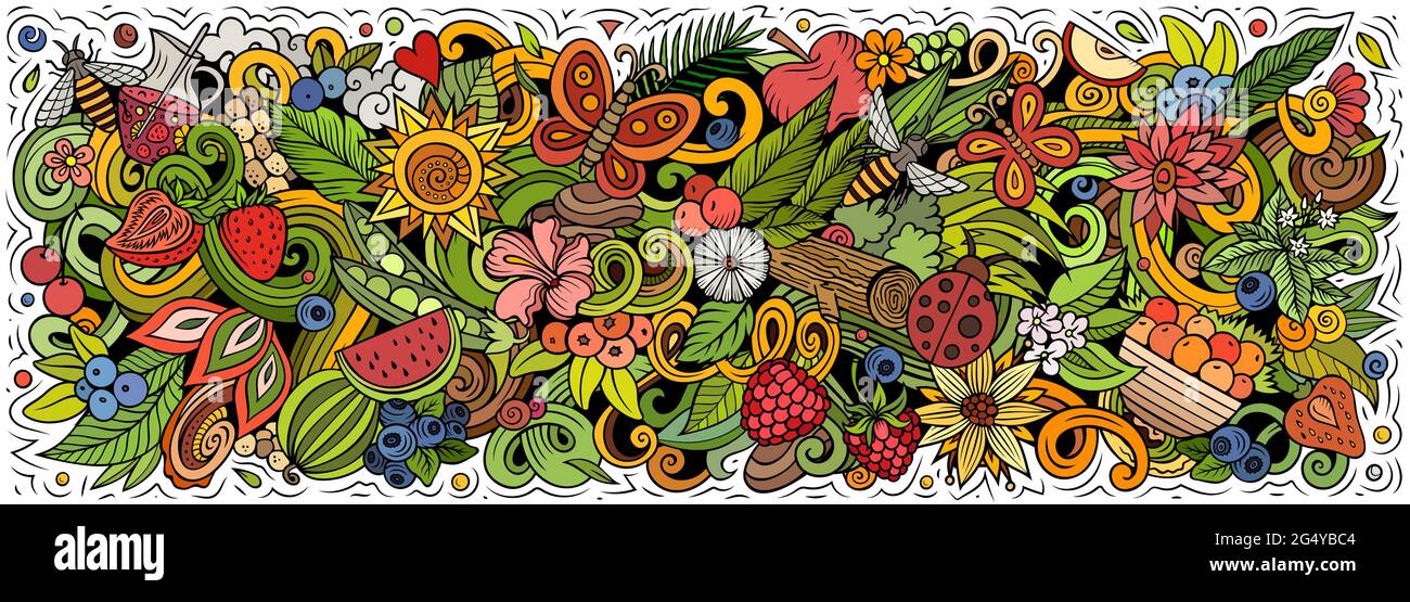 Summer nature hand drawn cartoon doodles illustration Stock Vector ...