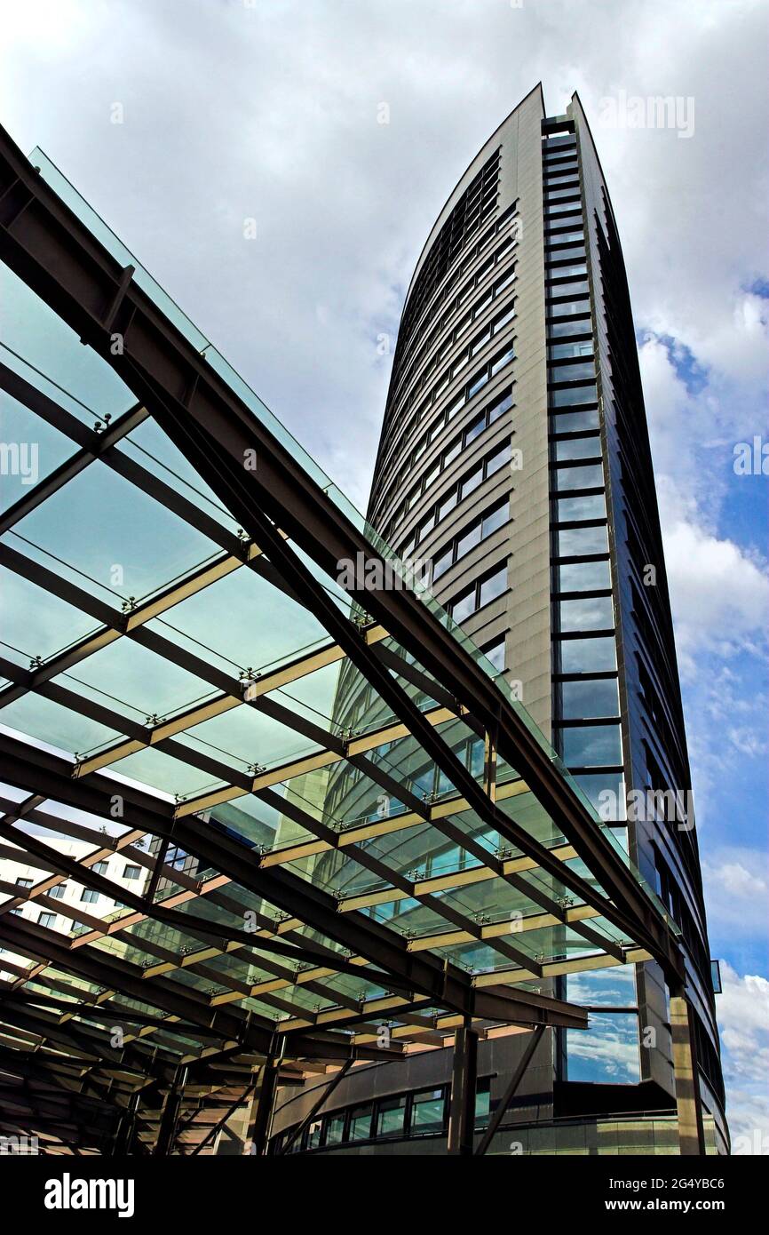 Upright/Portrait format modern skyscraper building shot looking up ...