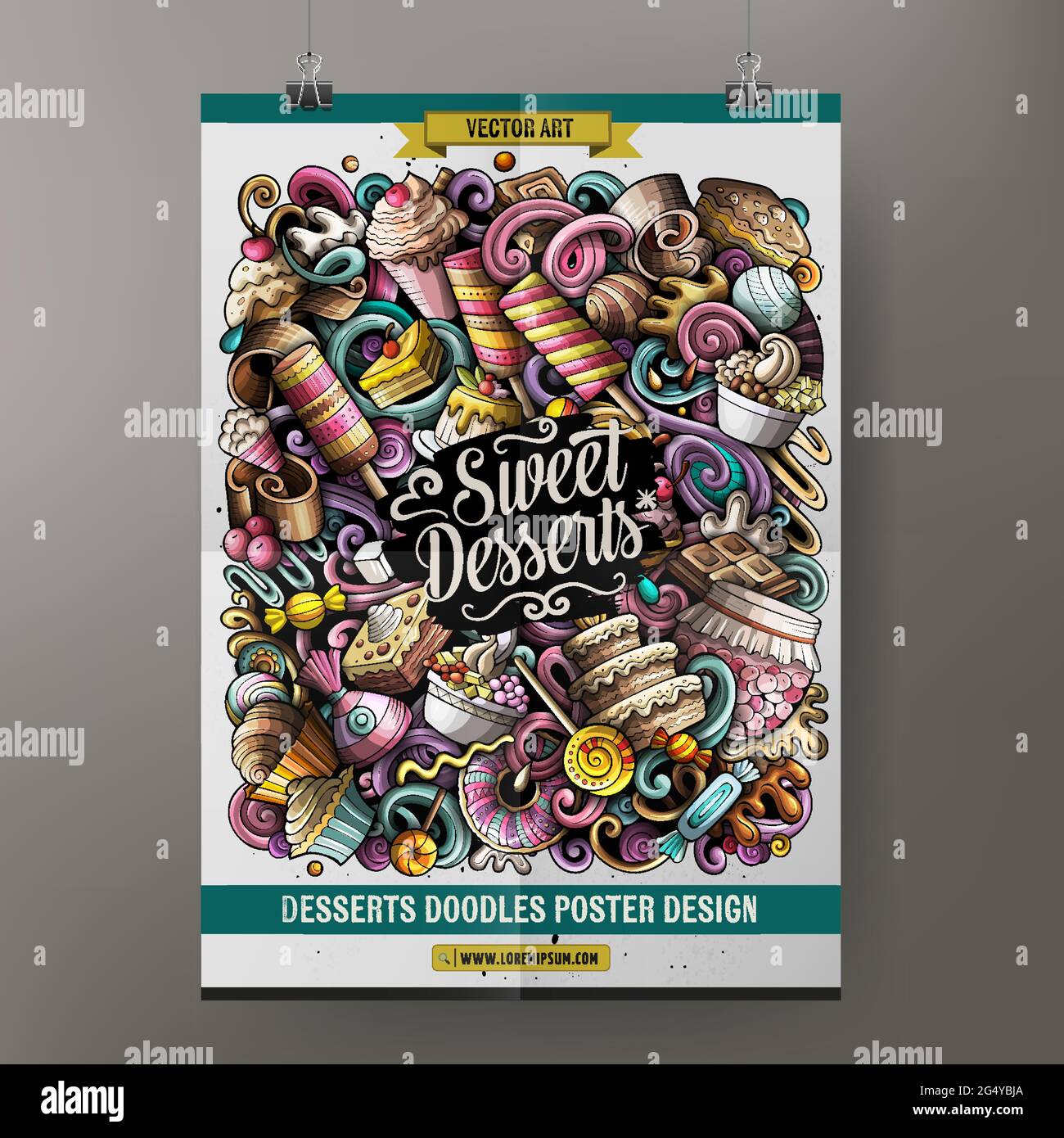 Cartoon vector doodles Desserts poster template Stock Vector Image ...