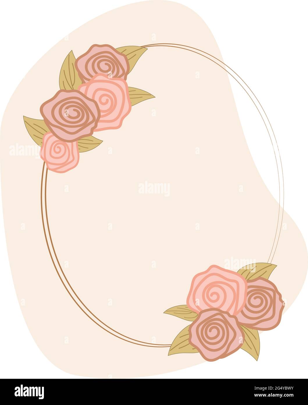 oval transparent frame with pink roses and gold leaves on the ...