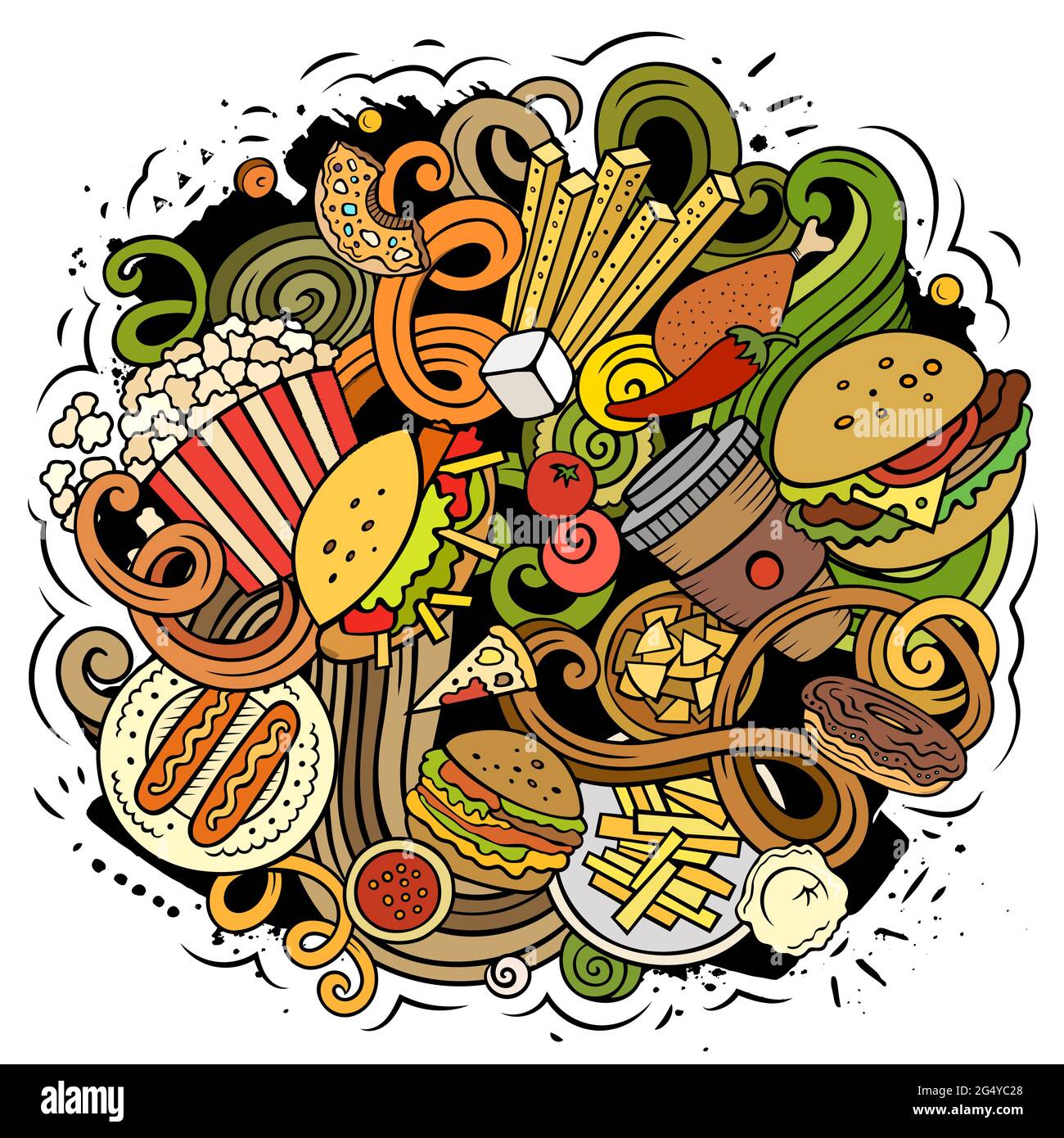Fastfood hand drawn vector doodles illustration Stock Vector Image ...