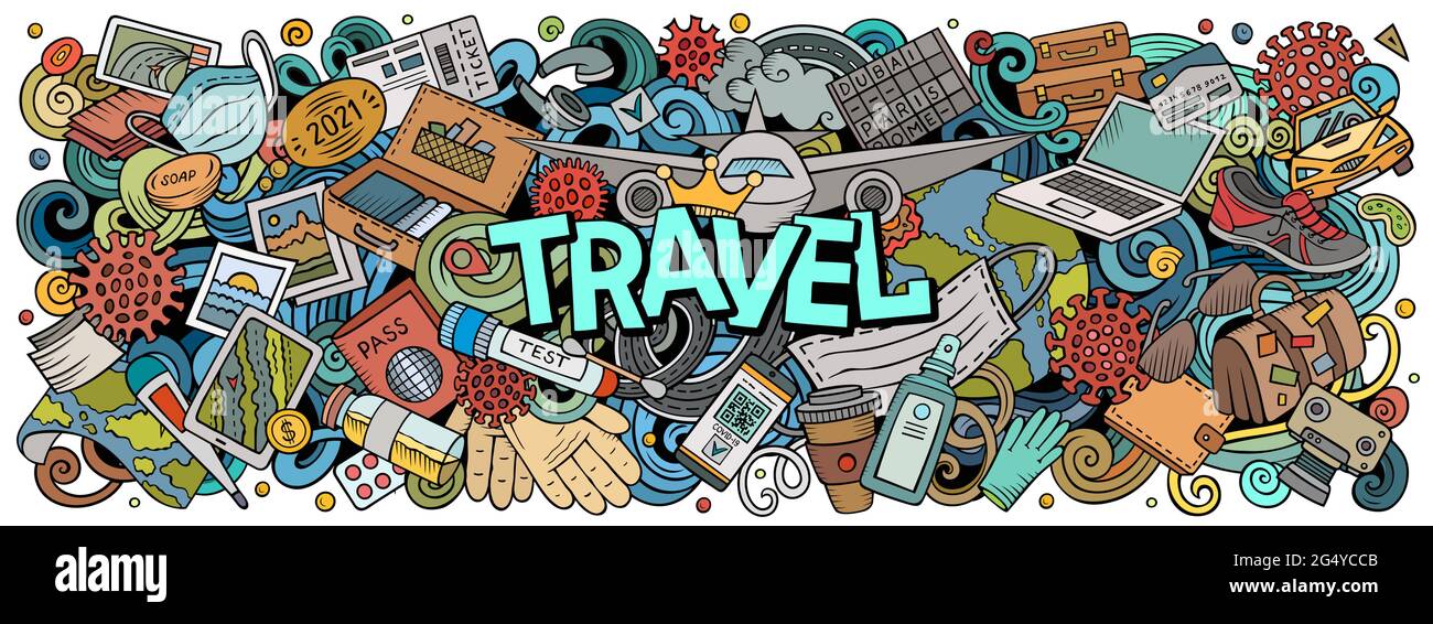 Travel hand drawn cartoon doodle illustration. Funny holiday design ...