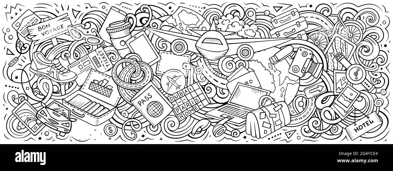 Traveling hand drawn cartoon doodles illustration Stock Vector Image ...