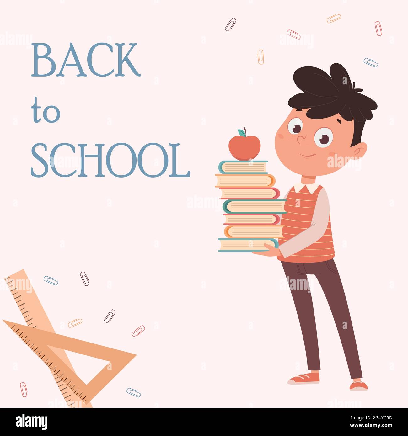 Back to school concept. Cheerful schoolboy holding books. Funny cartoon ...