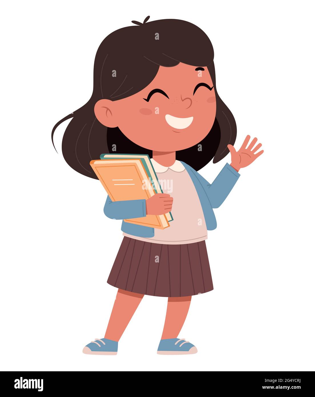 Cheerful schoolgirl with books. Cute cartoon character. Back to school ...
