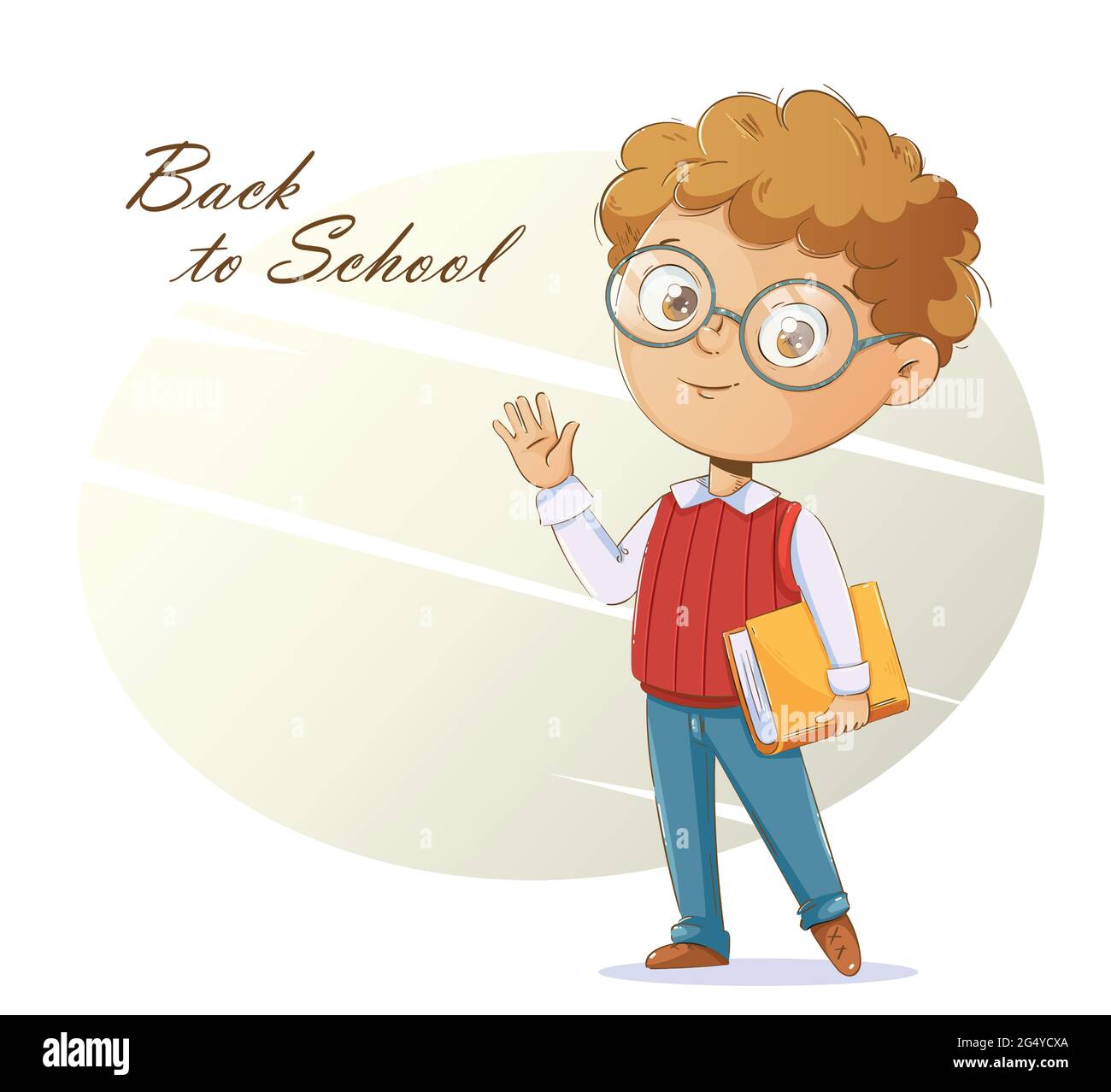Back to school concept. Cheerful schoolboy with a book. Cute cartoon ...
