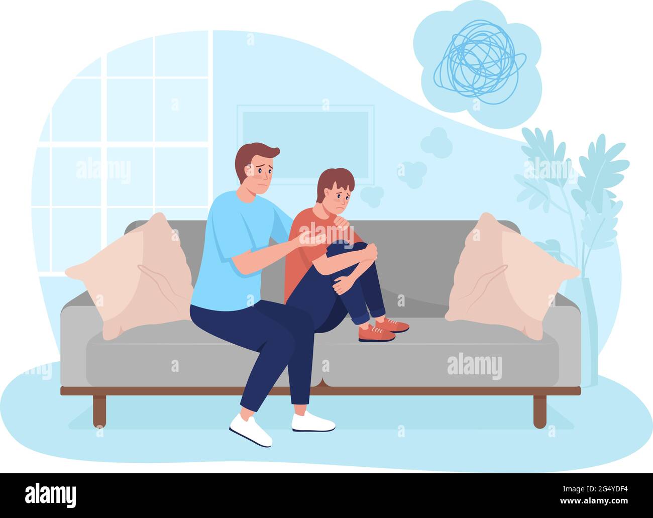 Parent support teen son 2D vector isolated illustration Stock Vector ...