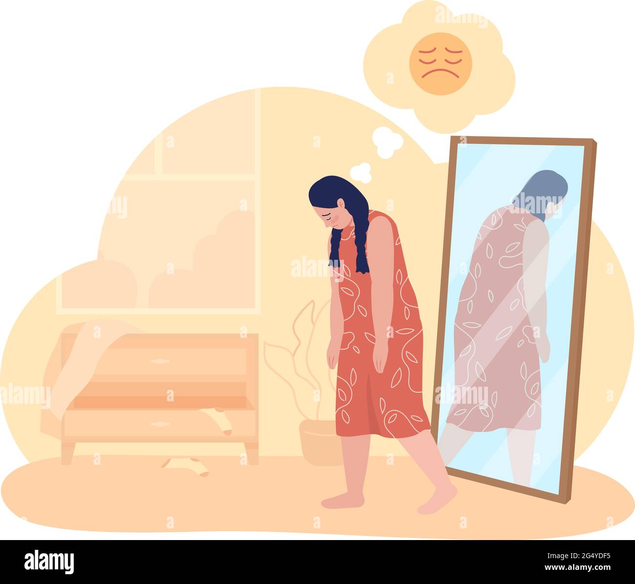 Overweight sad teenage girl 2D vector isolated illustration Stock ...
