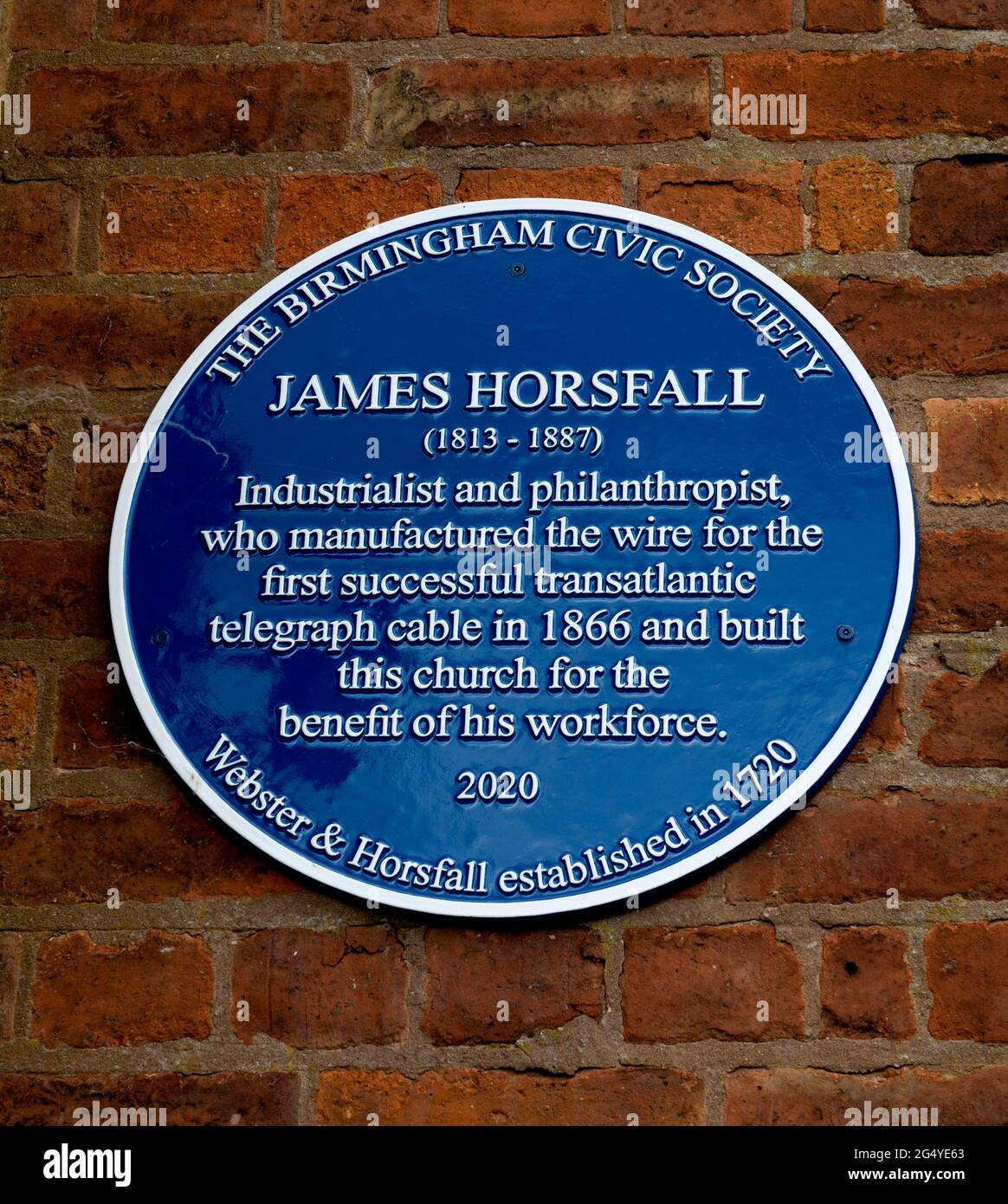 James Horsfall blue plaque, St. Cyprian`s Church, Hay Mills, Birmingham ...