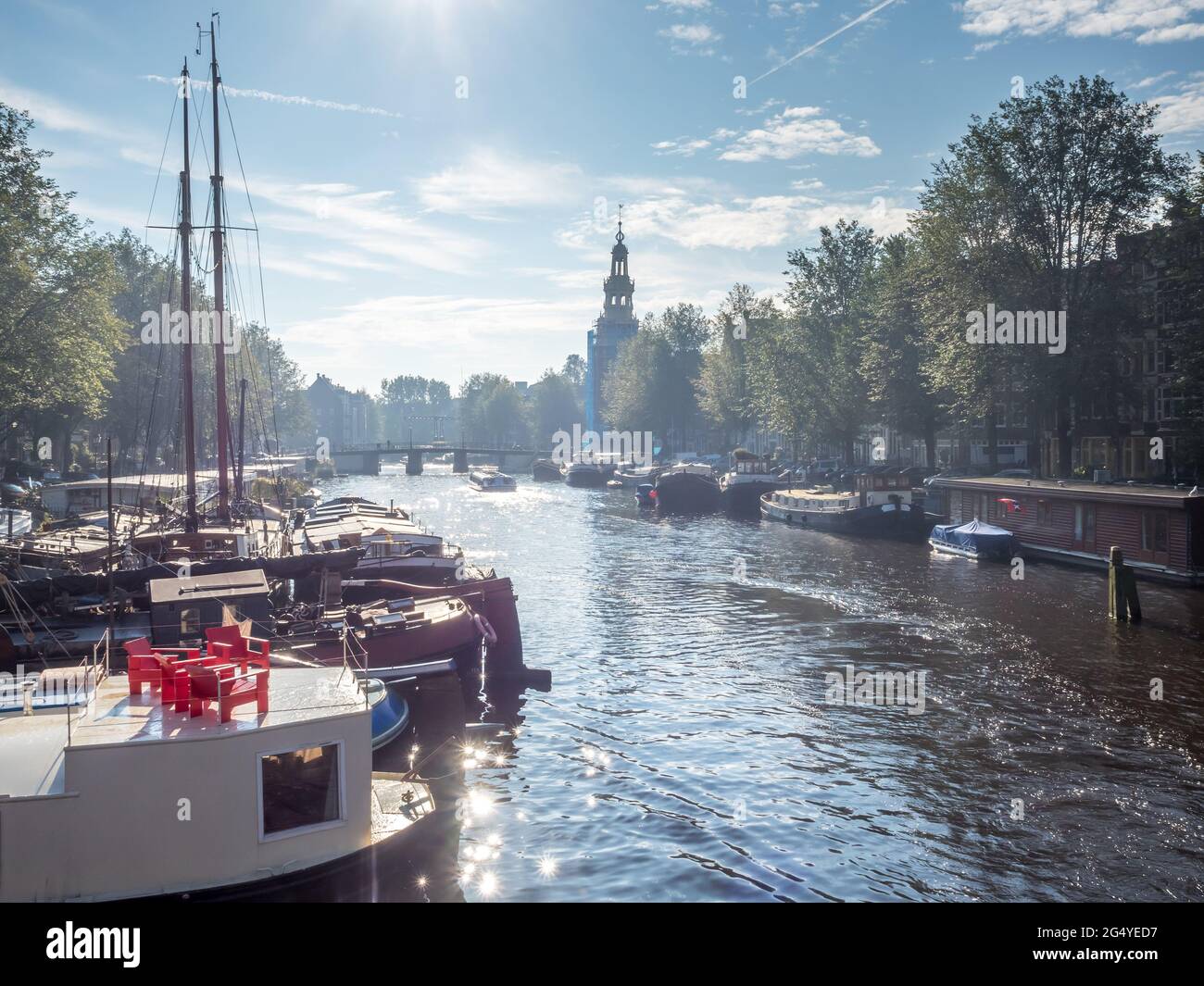 AMSTERDAM - OCTOBER 3: City scene of Amsterdam along canal with ...