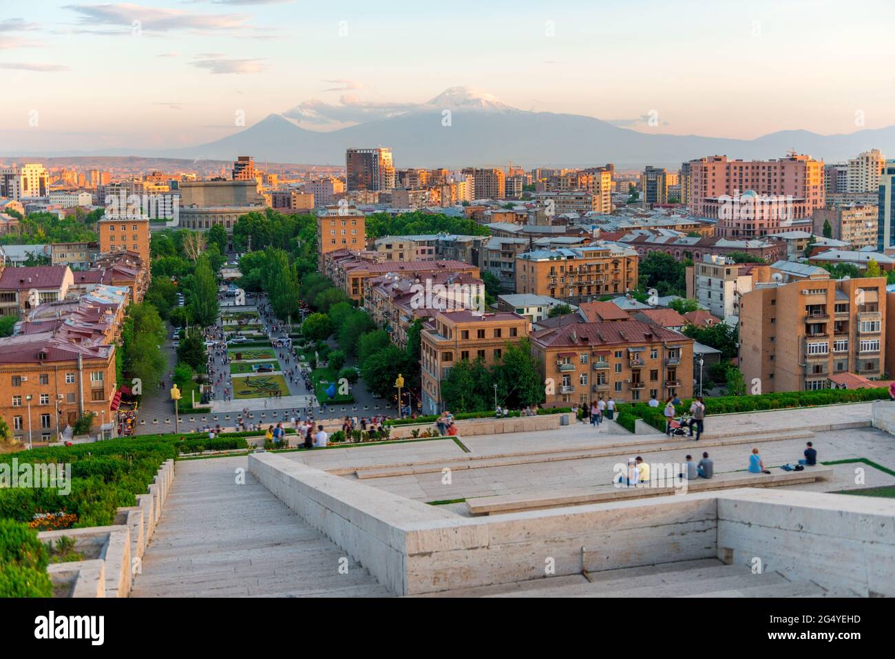 beautiful view of the city of Yerevan and Mount Ararat from Cascade ...
