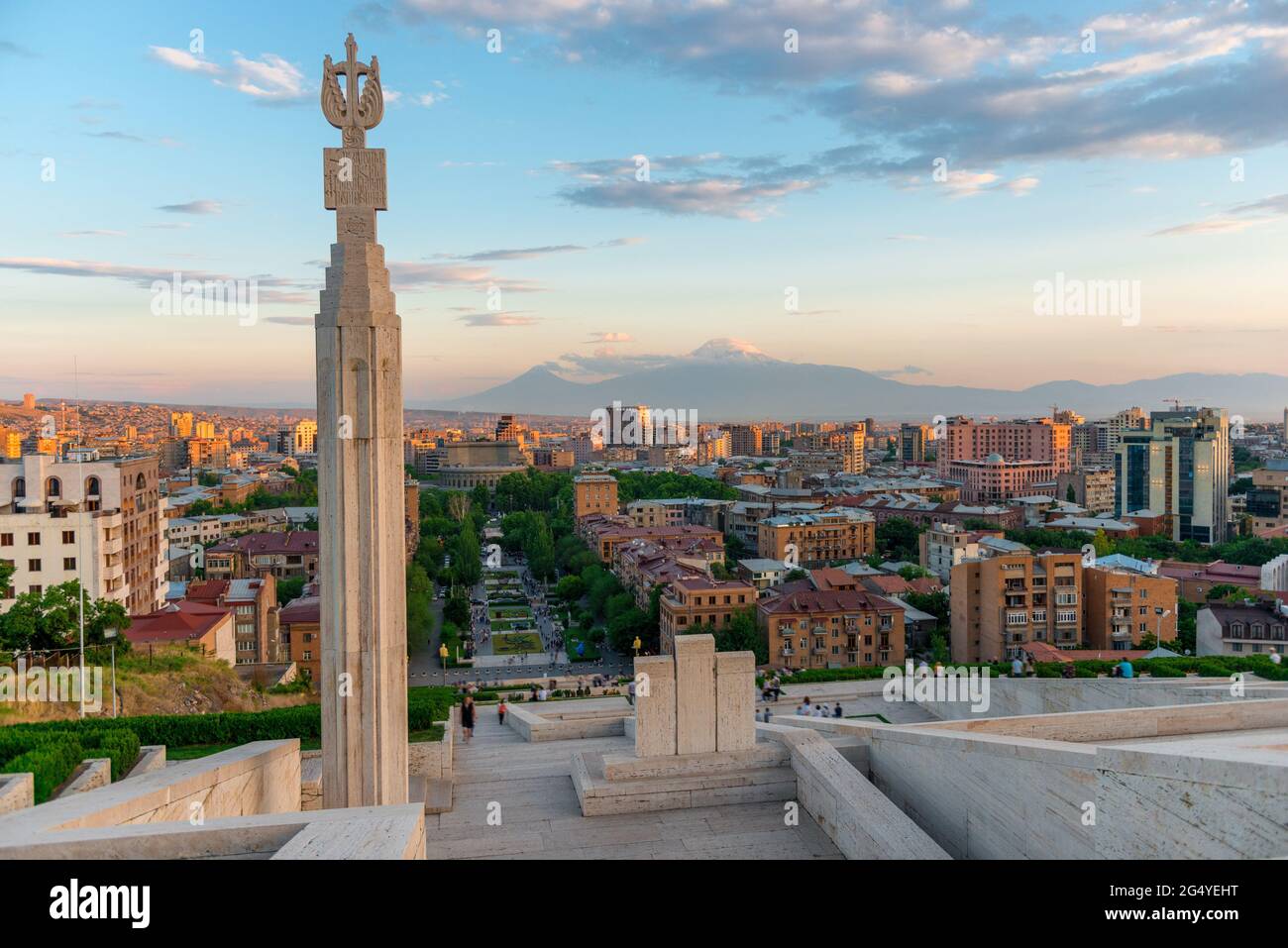 evening view of the city of Yerevan and Mount Ararat from Cascade ...