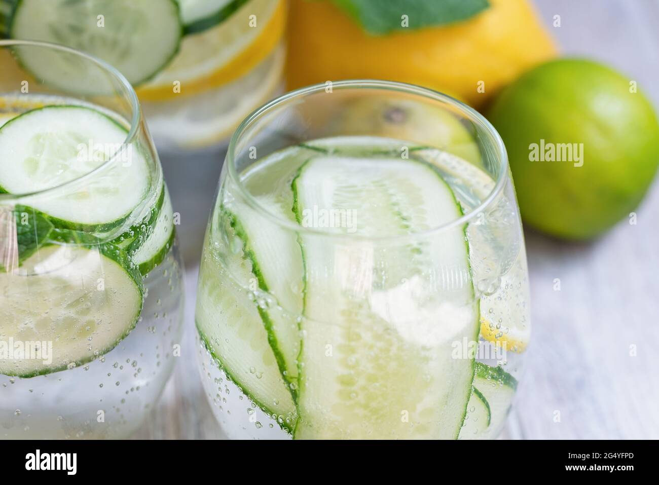 Detox refreshing sassy water with cucumber, ginger, mint and lemon in ...