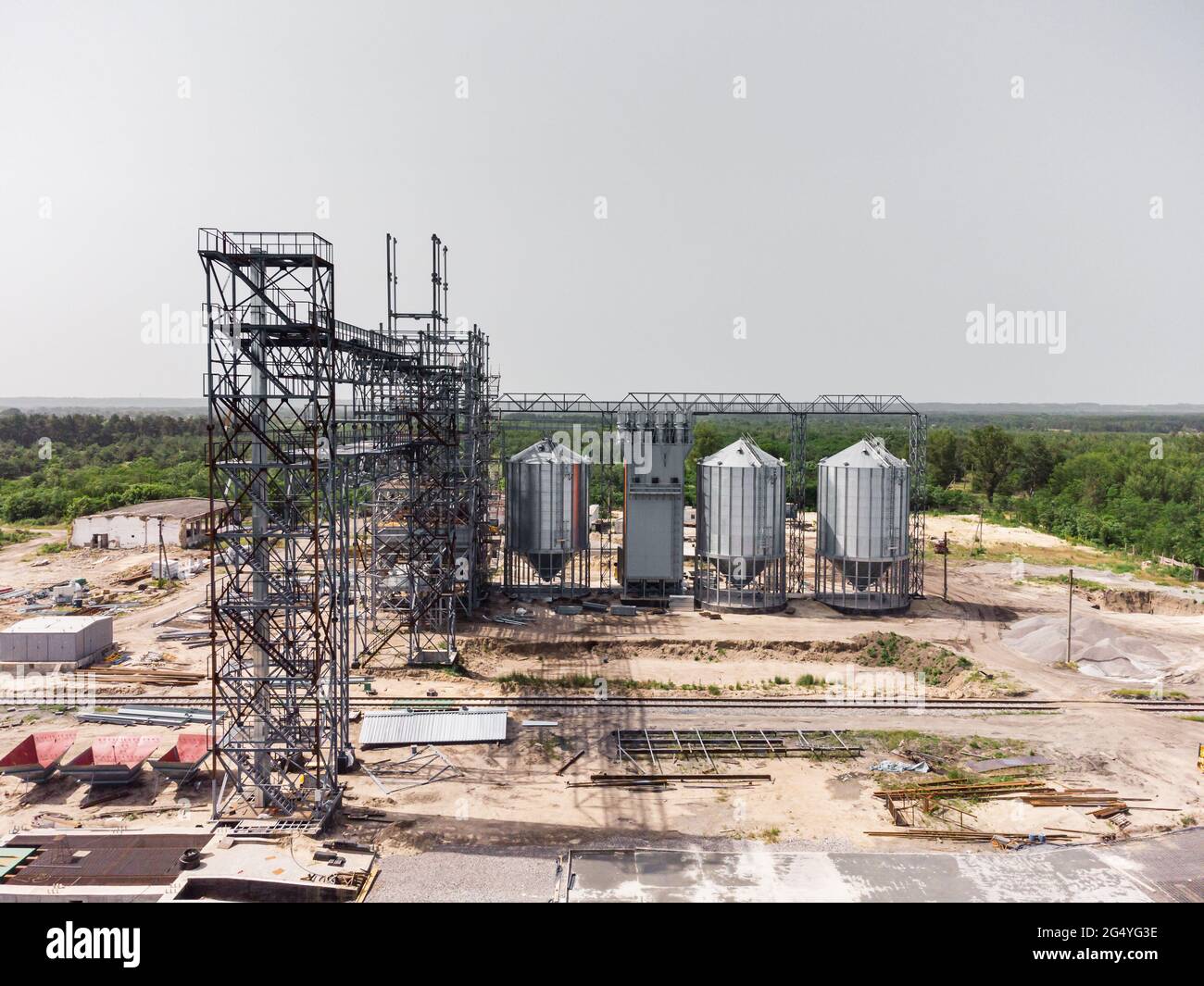 Aerial view of huge modern grain elevator. Food storage, building in ...