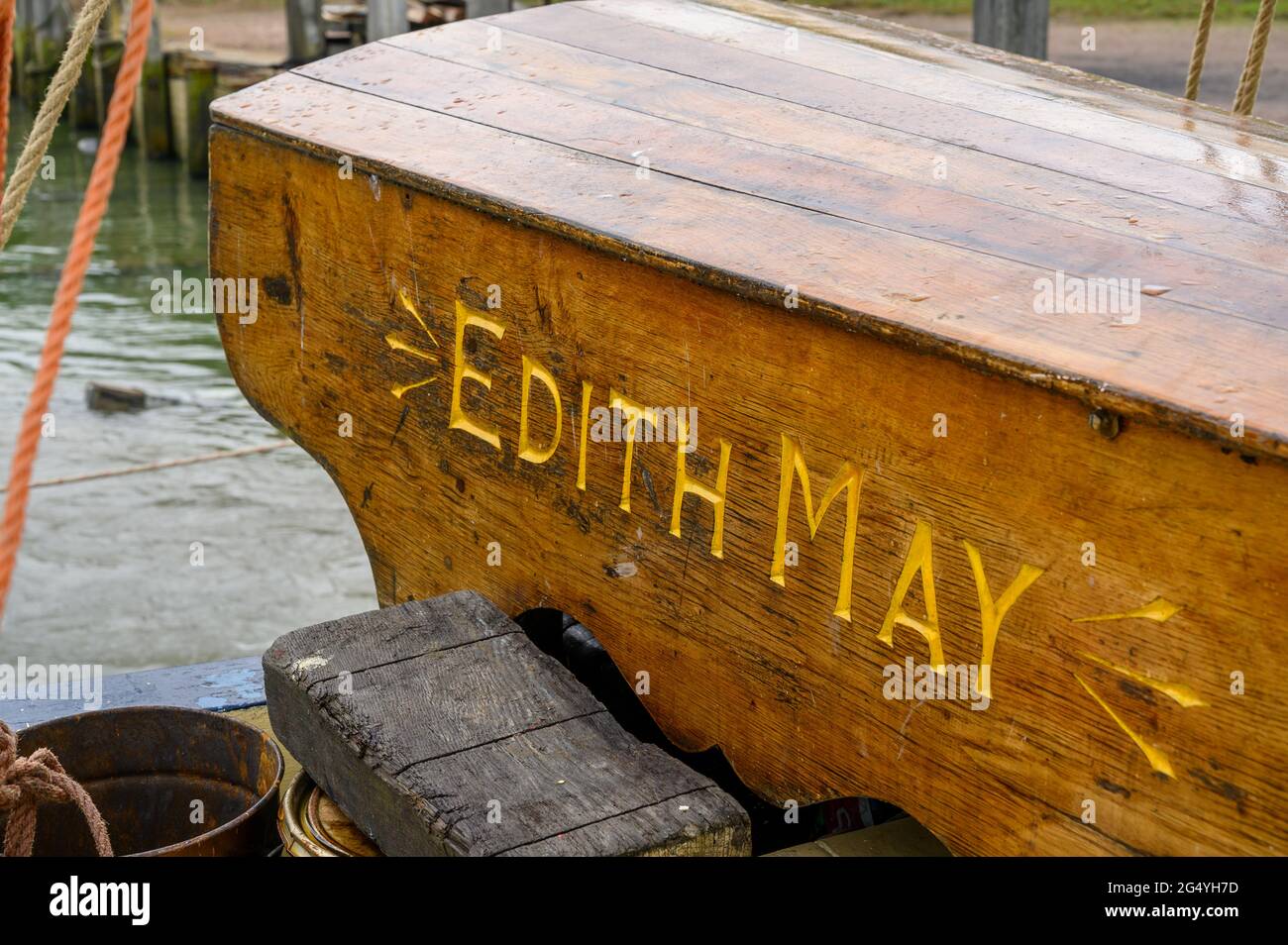 The stern of "Edith May" historic sailing barge at Lower Halstow before ...