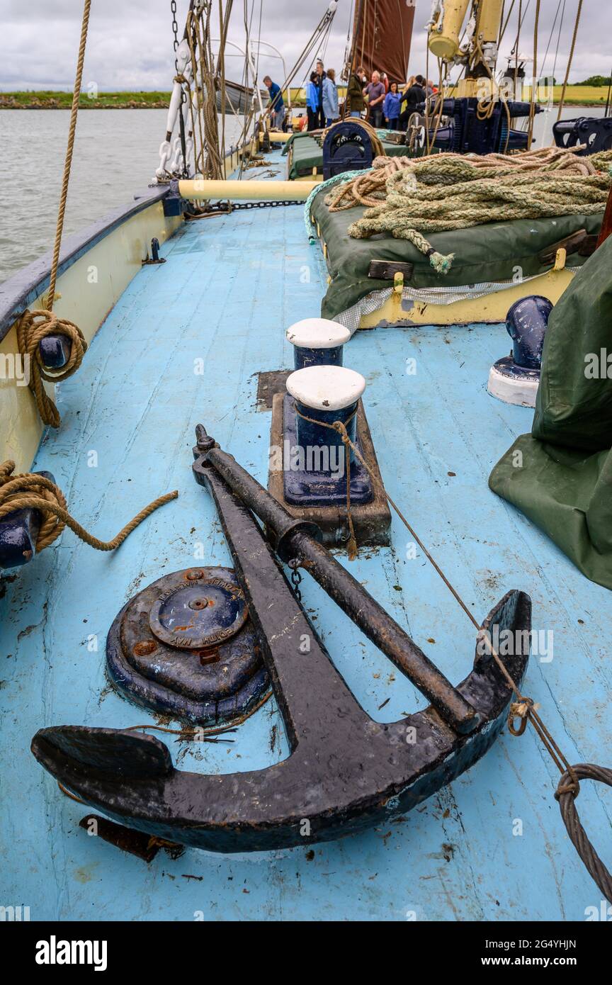 The anchor lying on deck of "Edith May" historic sailing barge in ...