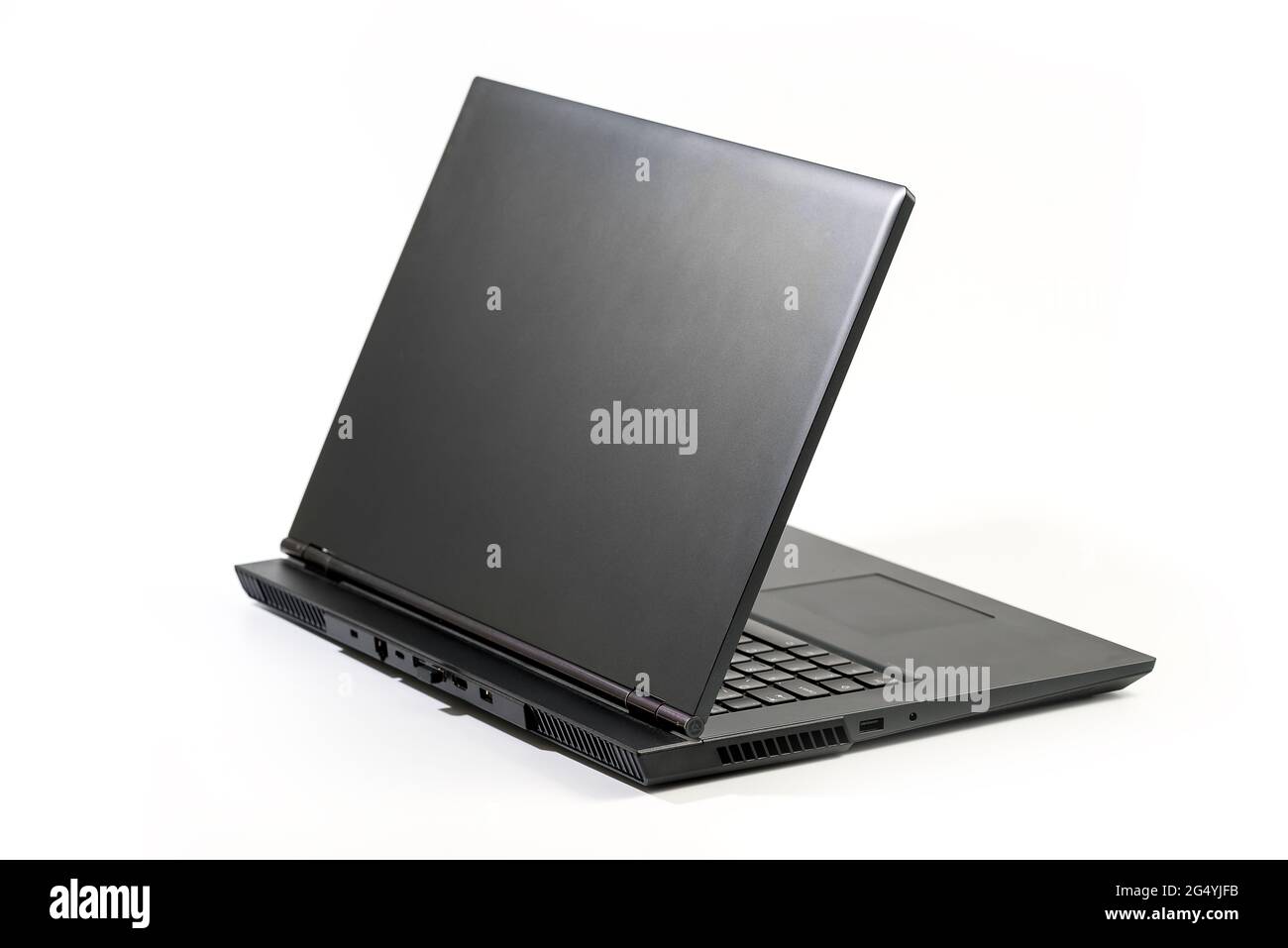 Large open Laptop isolated on white background - Side view with ...