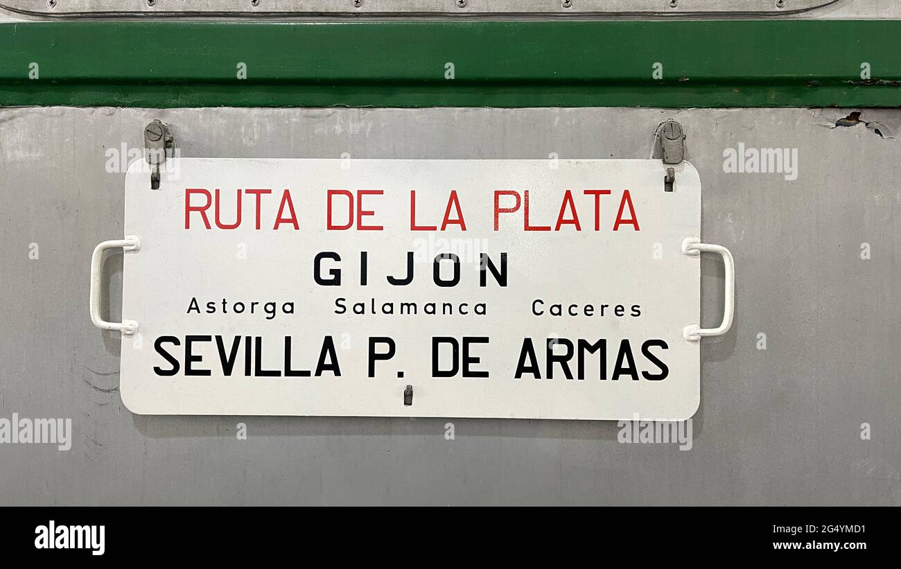 Train signs where the travel destinations are written Stock Photo - Alamy