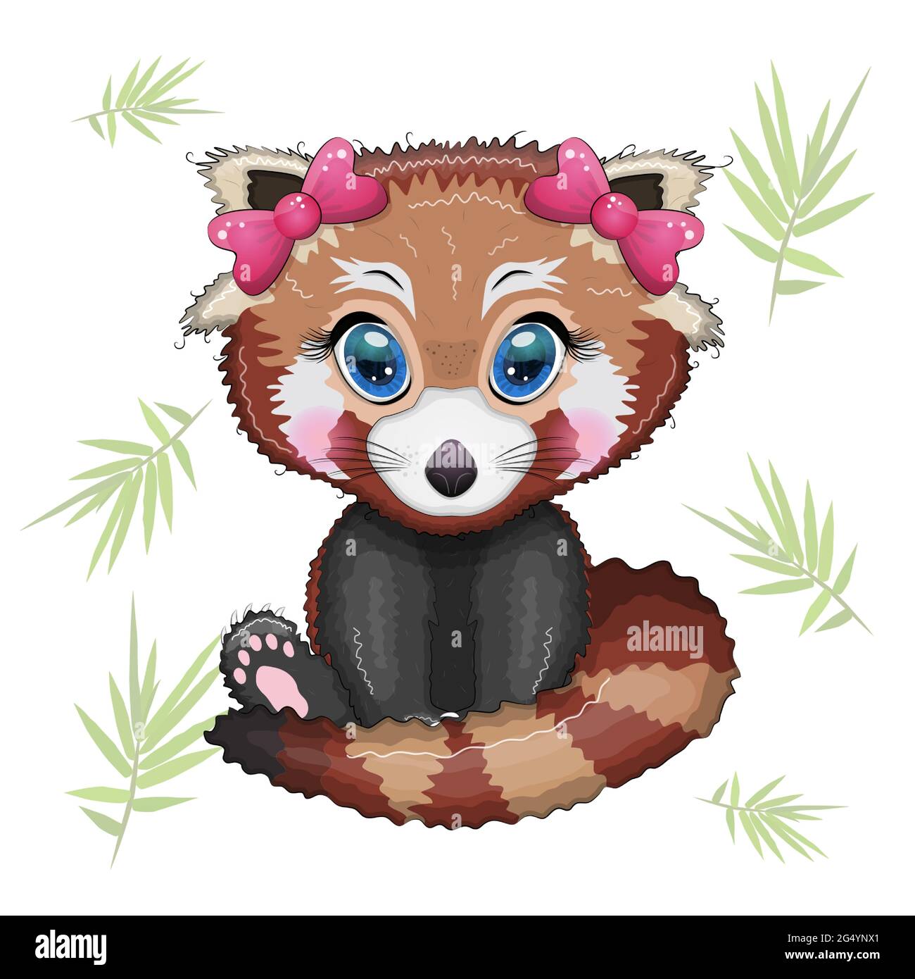 Red panda girl with bows and bouquet, holiday concept, mother's day ...