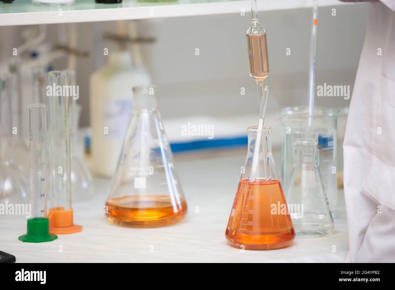 Laboratory with glass test tubes for alcoholic beverages Stock Photo ...