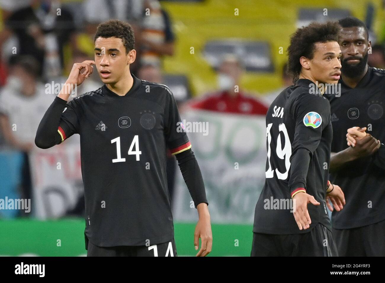from left: Jamal MUSIALA (GER) right: Leroy SANE (GER) after the end of ...