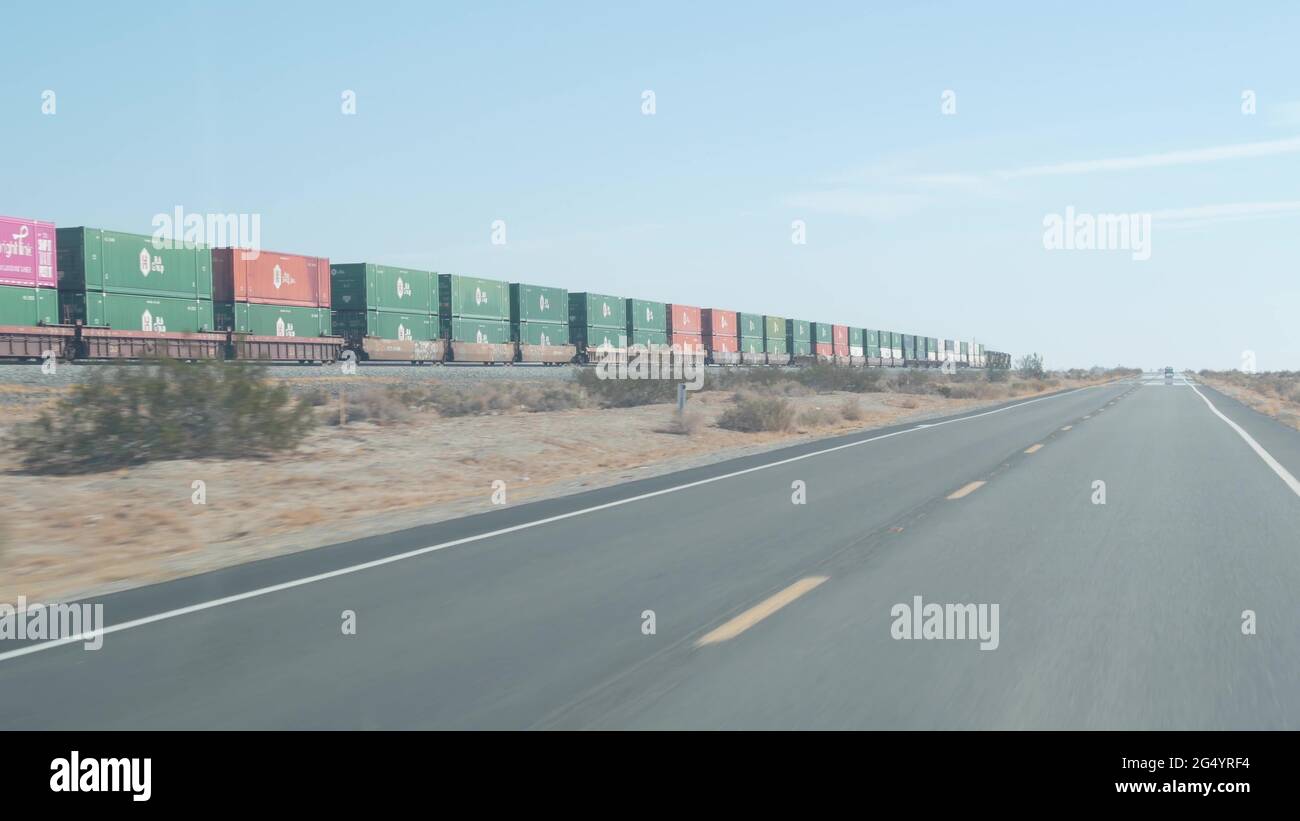 Niland, California, USA - 22 Dec 2020: Freight cargo metal containers ...