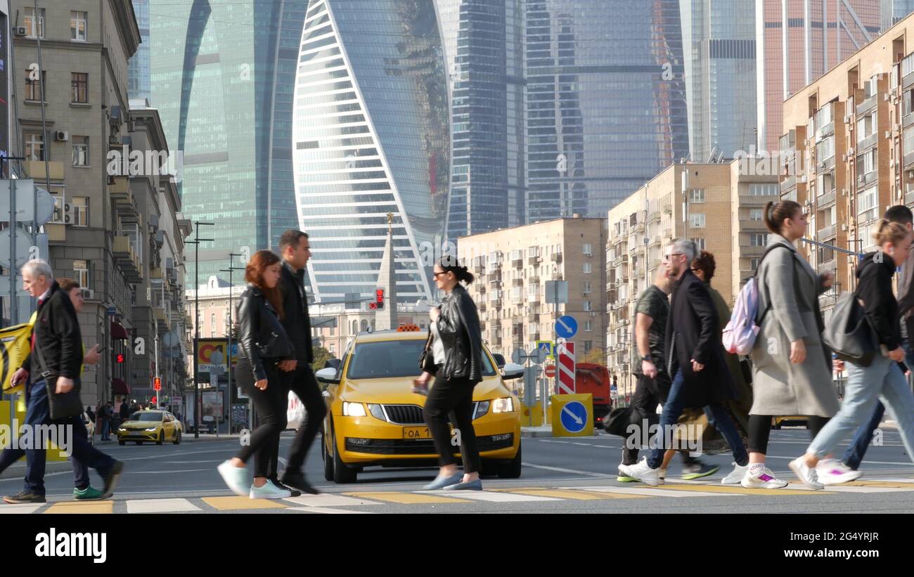 Moscow, Russia - 26 Sep 2020: Pedestrians walking on zebra, people ...