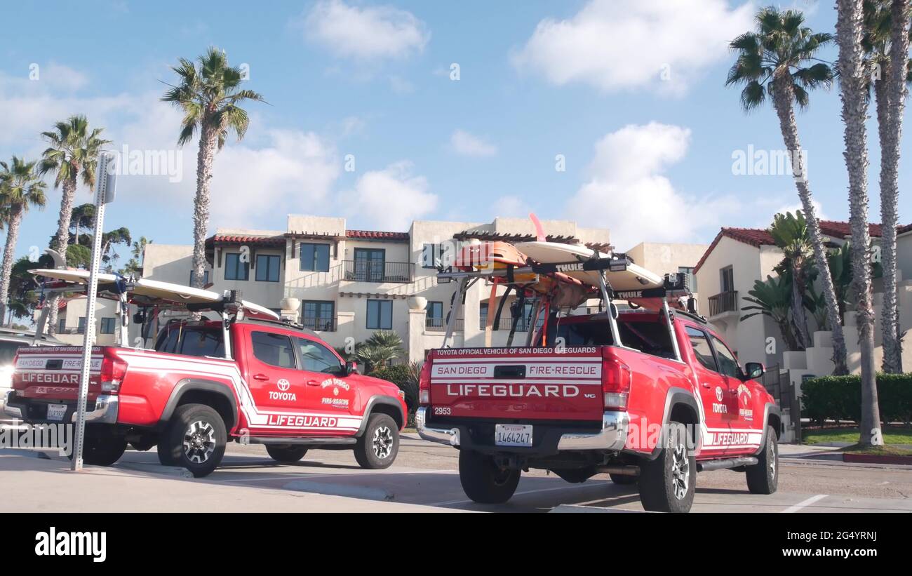 La Jolla, California USA - 23 Nov 2020: Lifeguard red pickup truck ...