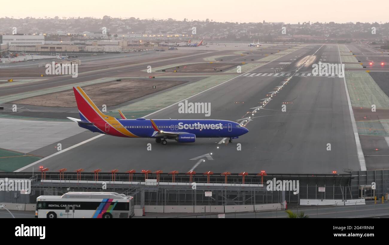 San Diego, California USA - 24 Nov 2020: Southwest Airlines plane on international airport ...
