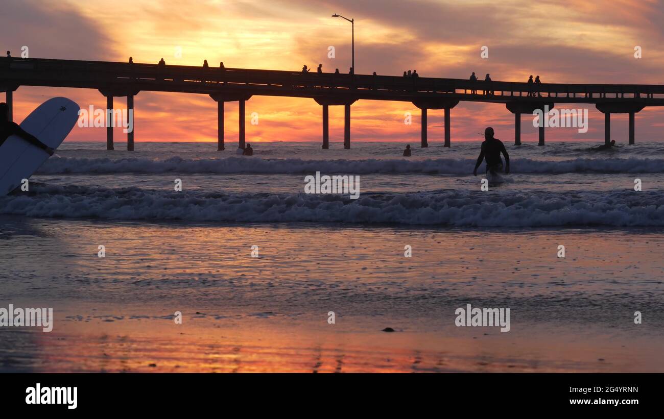 San Diego, California USA - 21 Nov 2020: People surfing by Ocean Beach ...