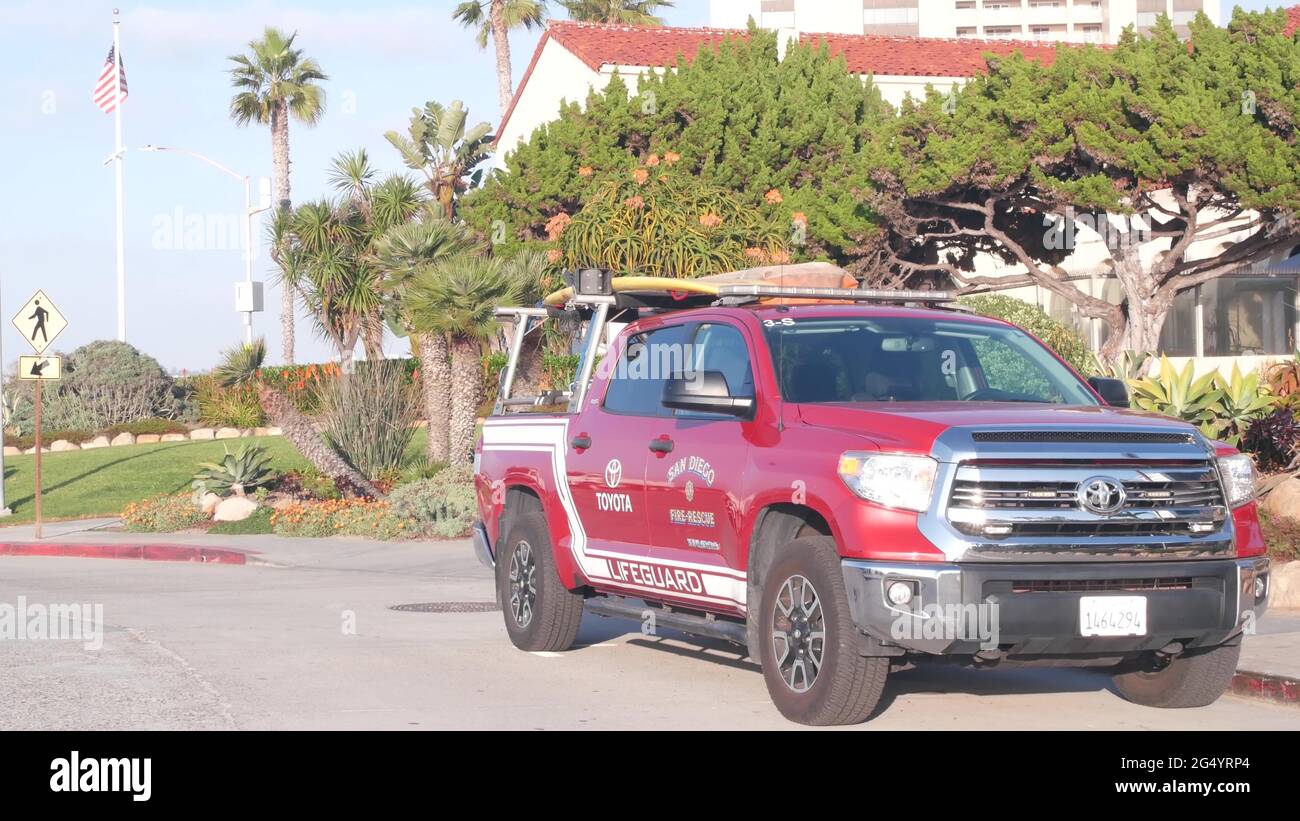 La Jolla, California USA - 23 Nov 2020: Lifeguard red pickup truck ...