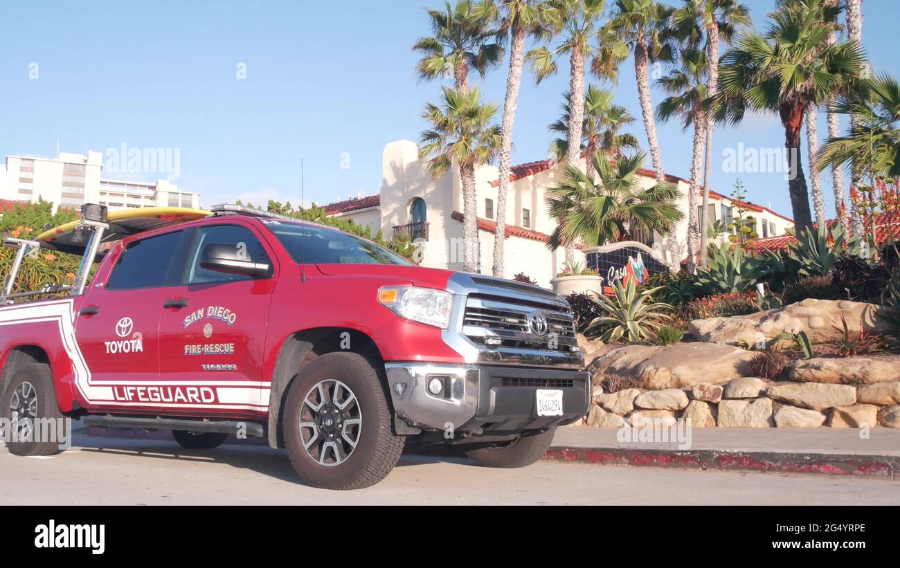 La Jolla, California USA - 23 Nov 2020: Lifeguard red pickup truck ...