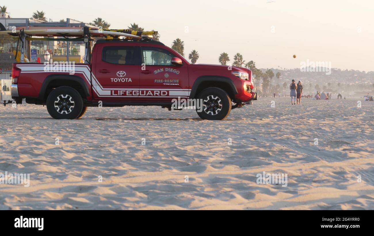 San Diego, California USA - 25 Nov 2020: Lifeguard red pickup truck ...
