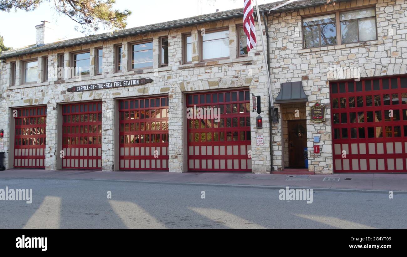 Carmel By The Sea, California USA - 10 Dec 2020: Red gates of cute fire ...