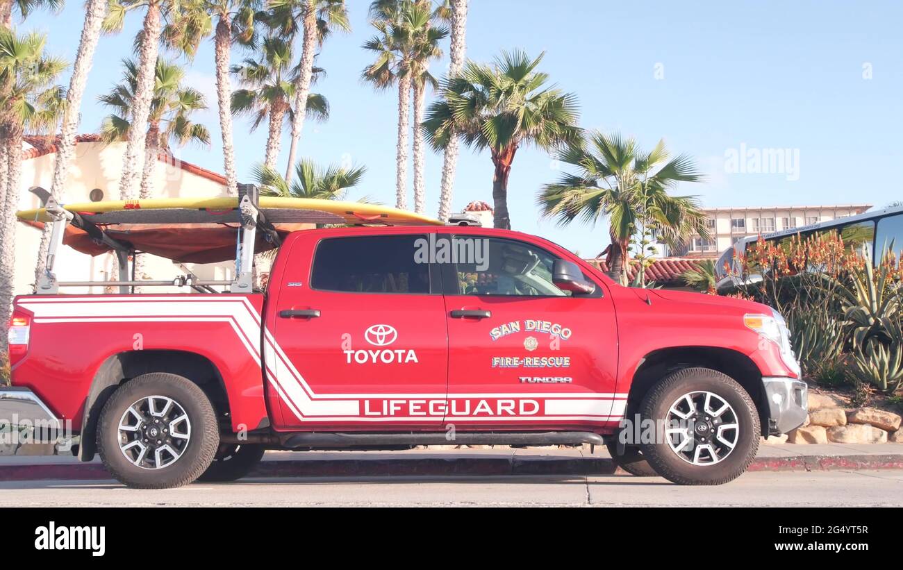 La Jolla, California USA - 23 Nov 2020: Lifeguard red pickup truck ...