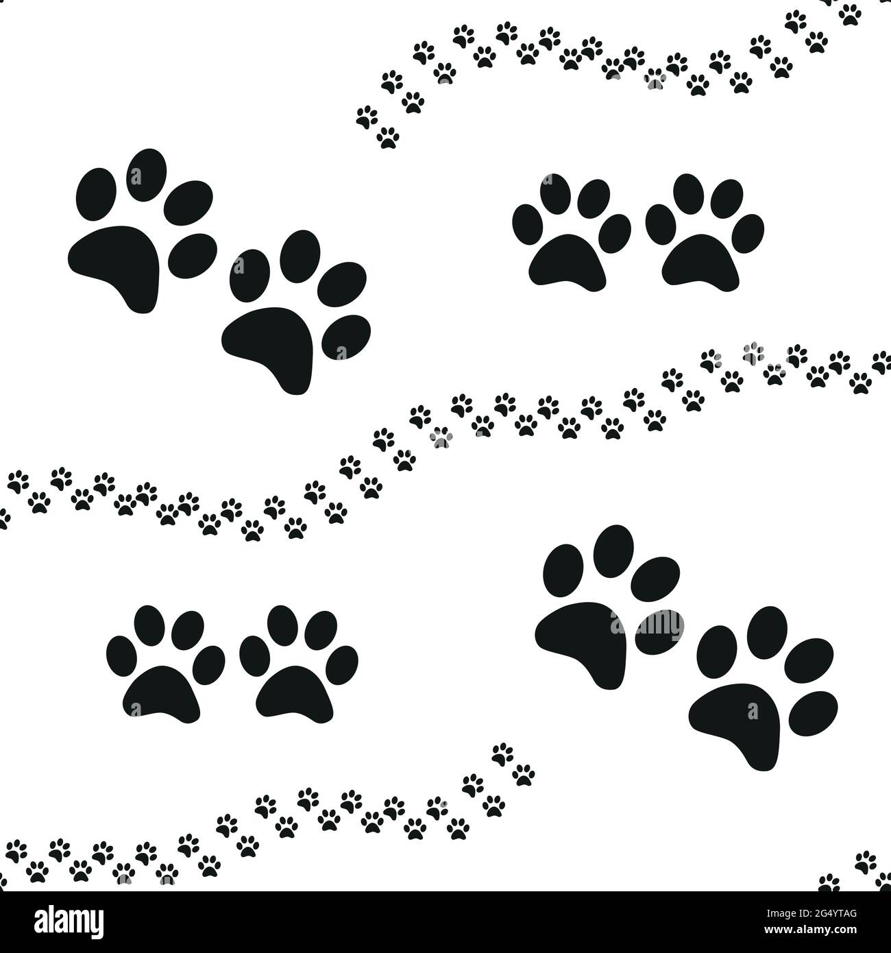 Animal footprint seamless pattern. Footprints of a cat, dog, bear, lion ...