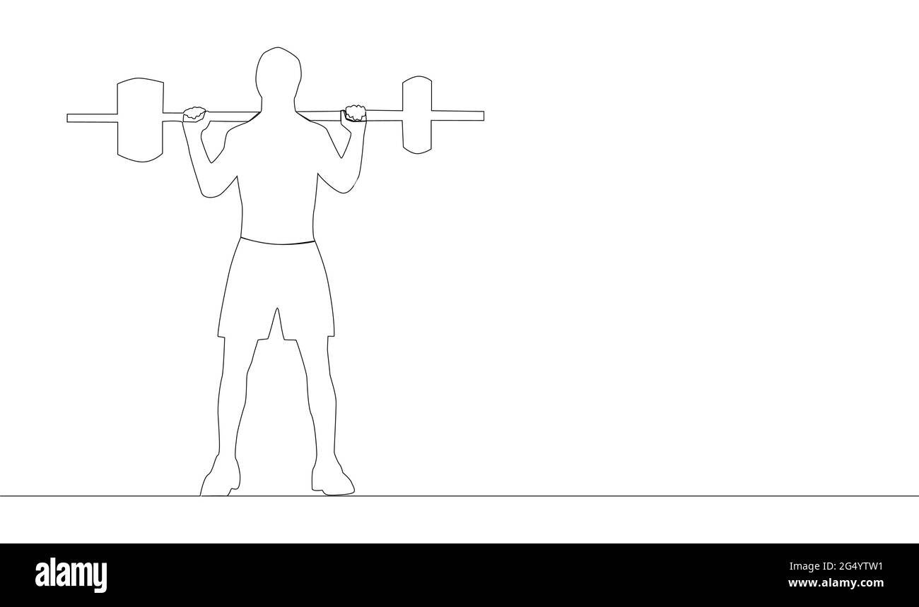 Single continuous line drawing of young strong weightlifter man ...