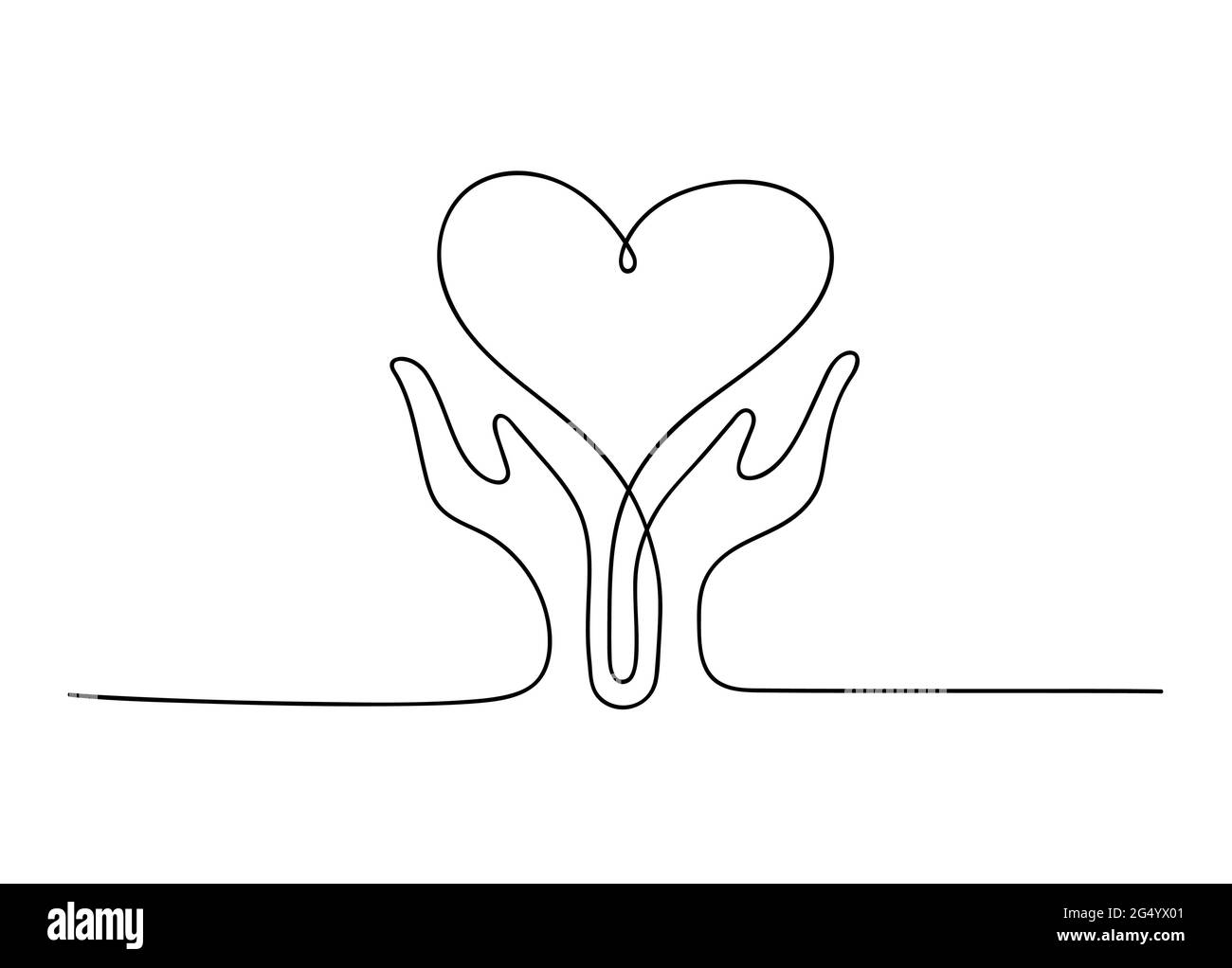 Continuous line heart with hands. Single path drawing. Vector ...