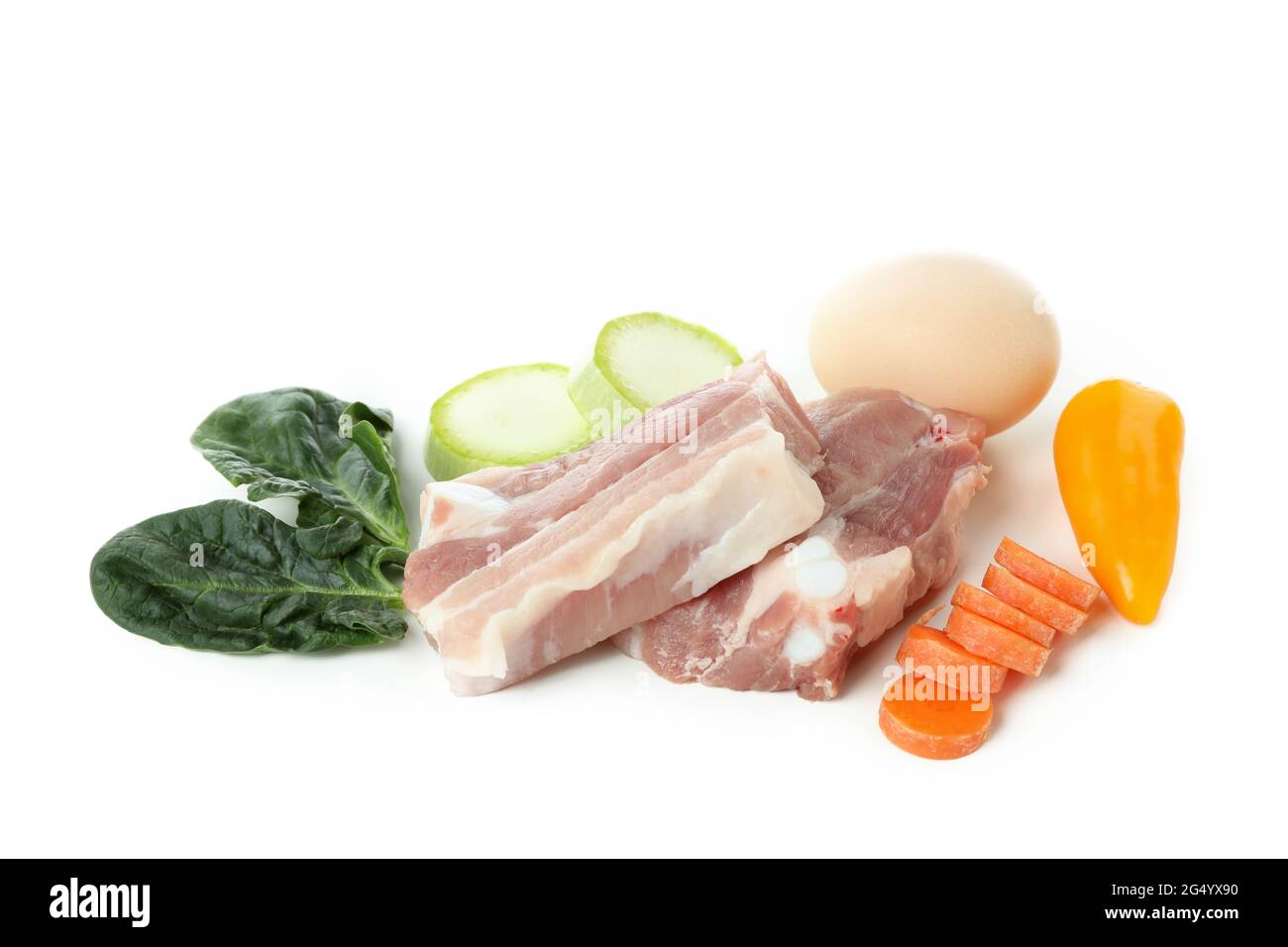 Ingredients for natural pet food isolated on white background Stock ...