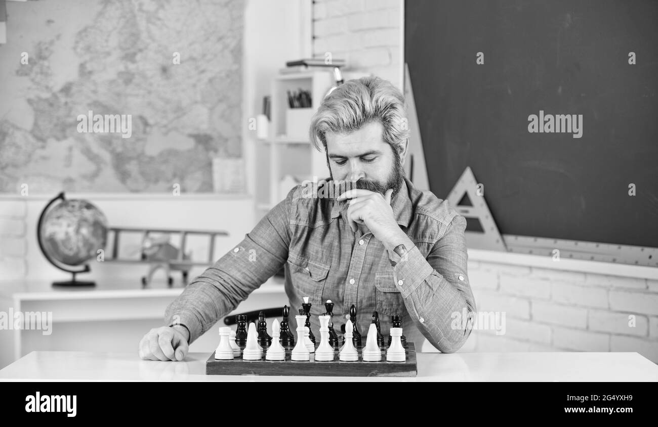 Figures on chess board. Thinking about next step. Do your own thinking ...