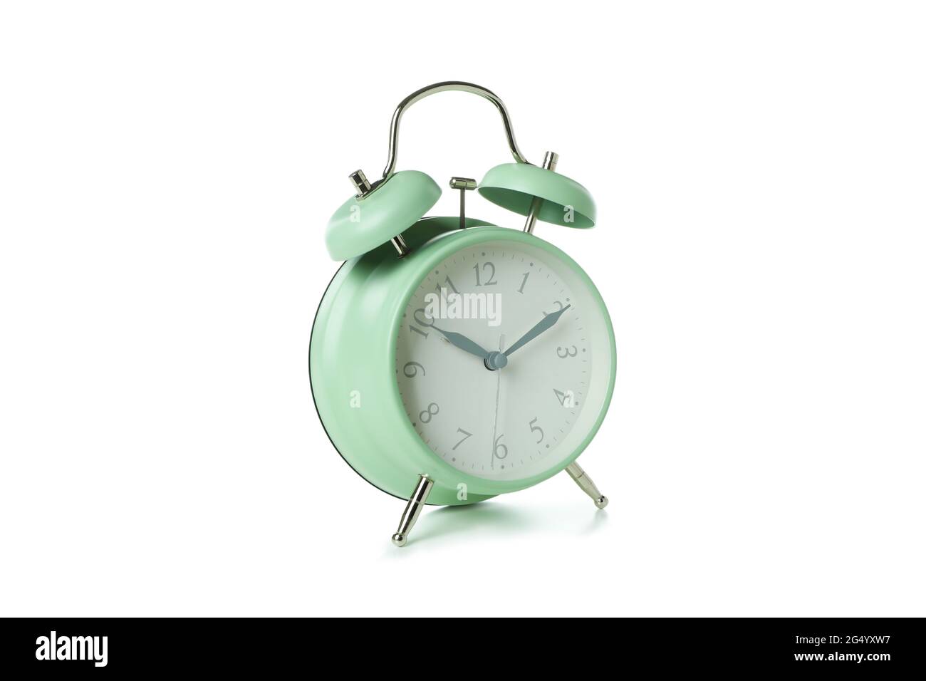 Mint alarm clock isolated on white background Stock Photo - Alamy