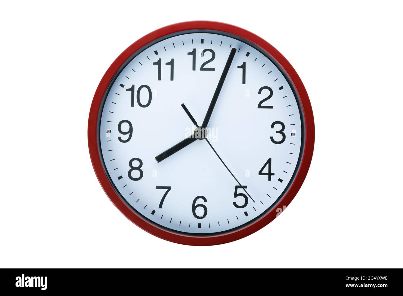 Red standard clock isolated on white background Stock Photo - Alamy
