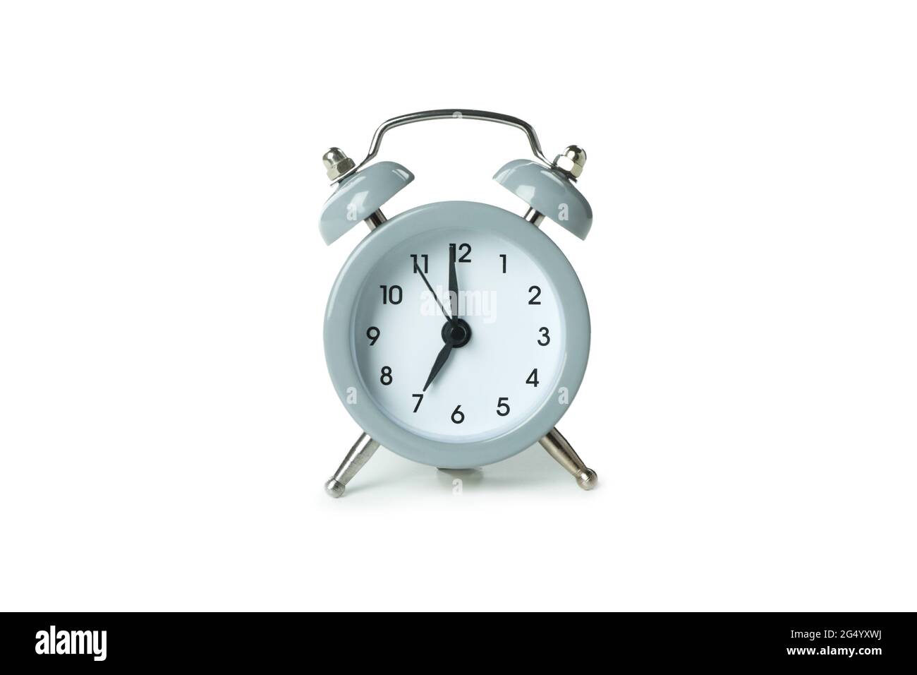Gray alarm clock isolated on white background Stock Photo - Alamy