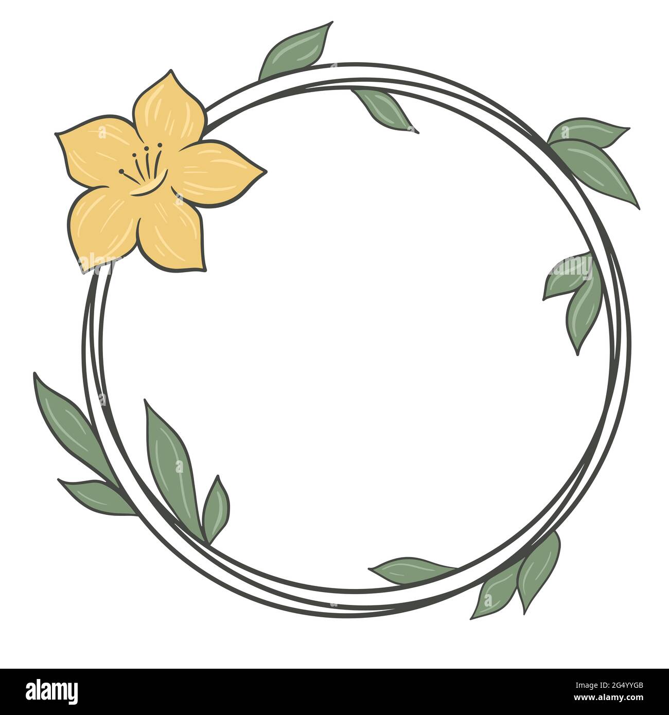 Circular frame with leaves and flower, vector. Minimalistic headband ...
