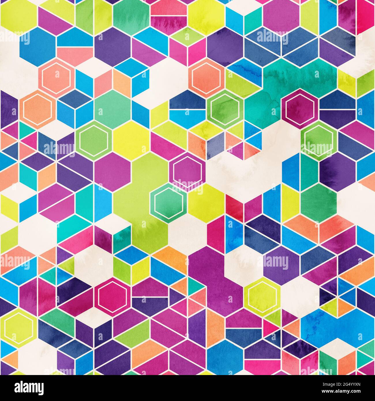 Seamless pattern of hexagons in random colors in watercolor Stock Photo ...
