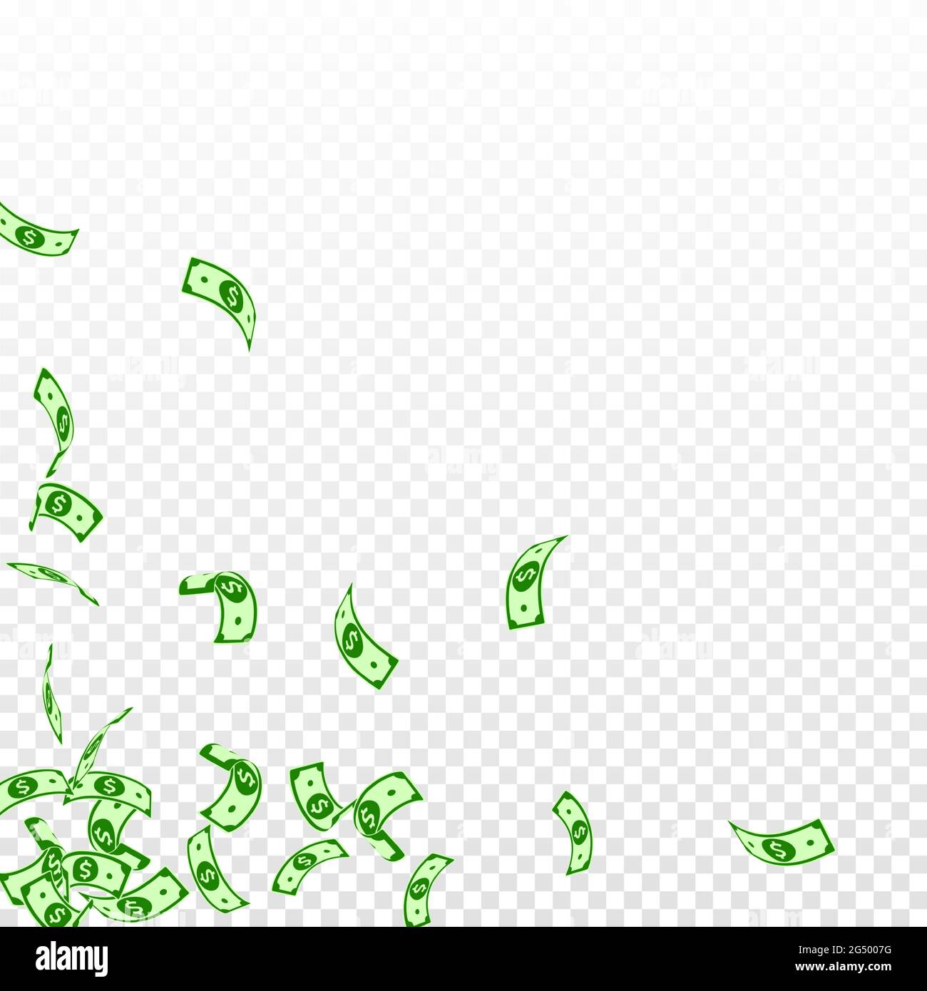 American dollar notes falling. Sparse USD bills on transparent ...